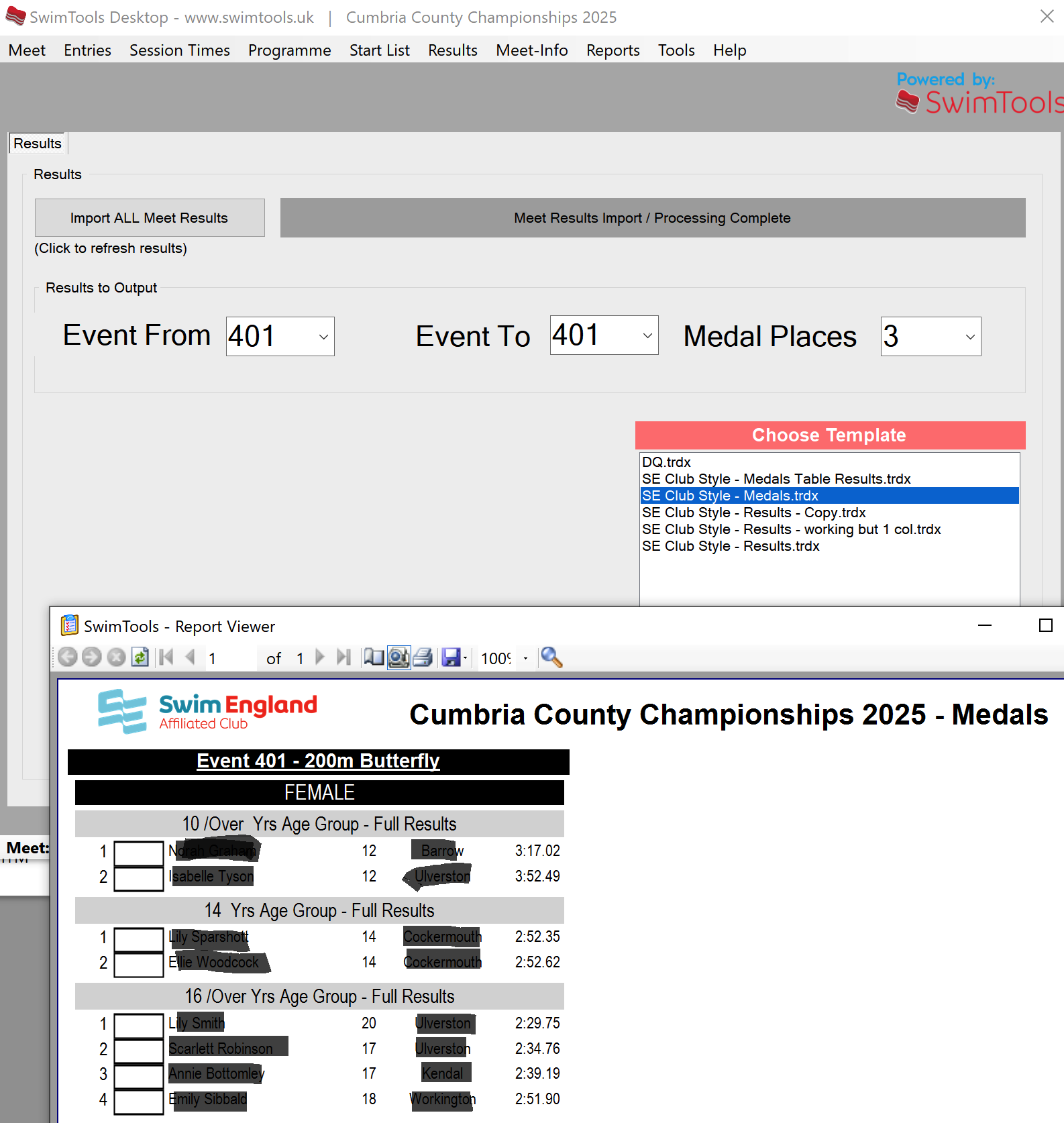 Medals Report - SwimTools UK